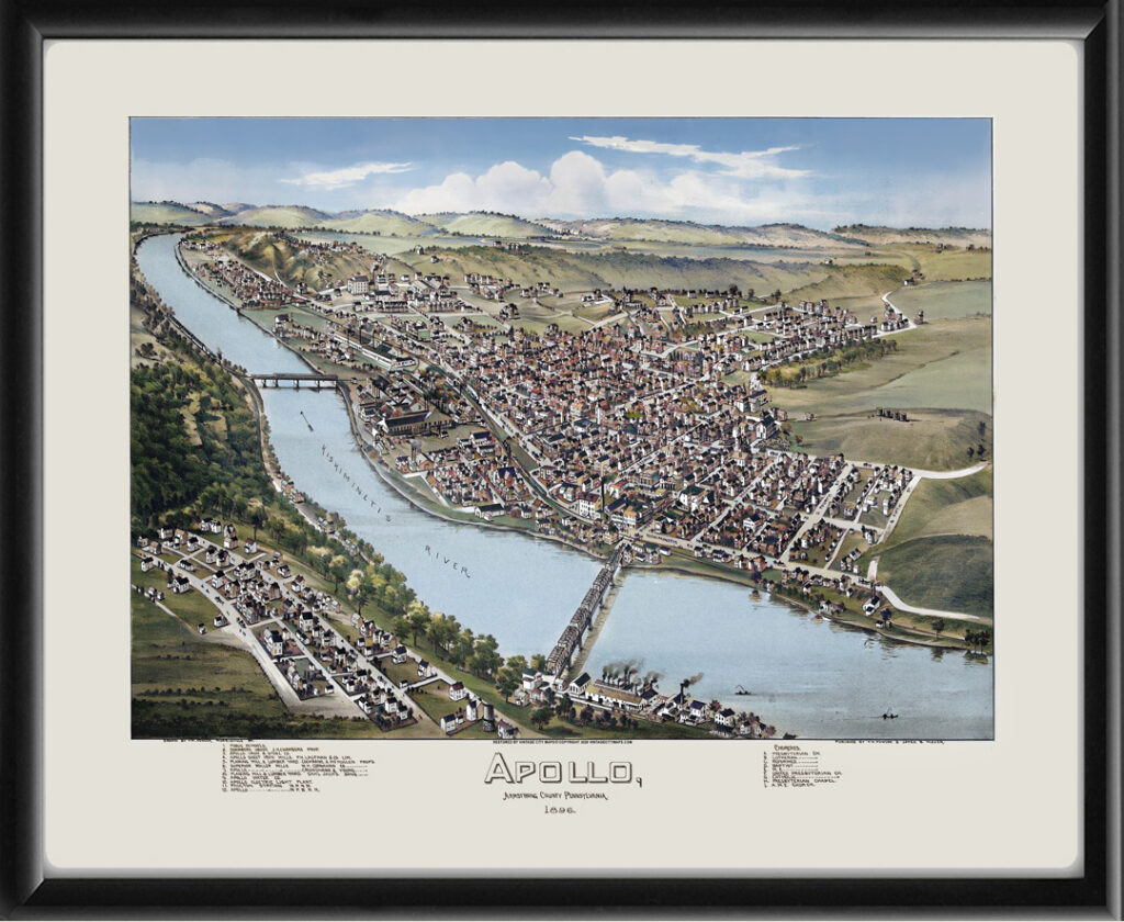 Apollo PA 1896 (Color) - Restored Bird's Eye View Map | Vintage City Maps