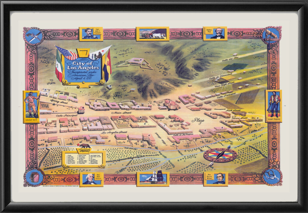Los Angeles CA 1850 - Restored Bird's Eye View | Vintage City Maps