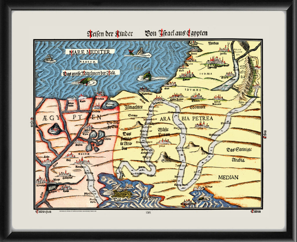 The Holy Land 1581 - Map of the Exodus of the Israelites from Egypt