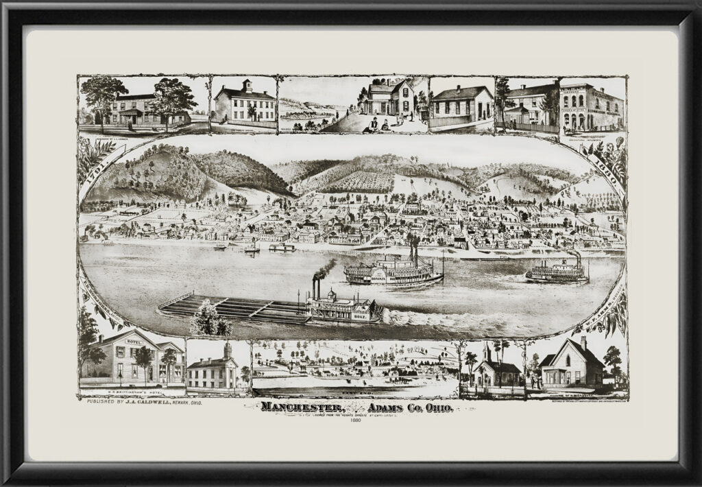 Manchester OH 1880 - Restored Panoramic View | Vintage City Maps