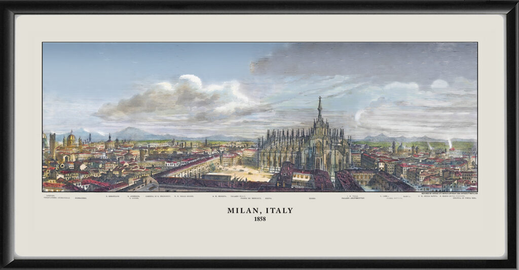 Milan Italy 1858 - Restored Panoramic View | Vintage City Maps