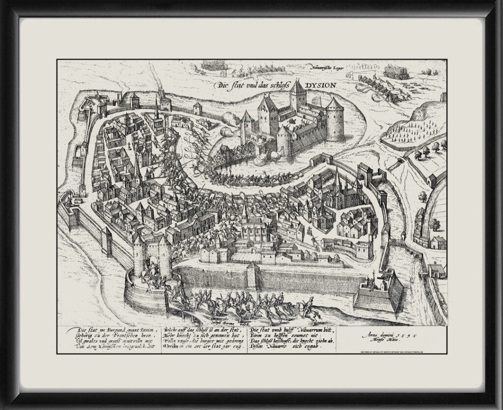 Dijon France 1595 - Restored Bird's Eye View Map | Vintage City Maps
