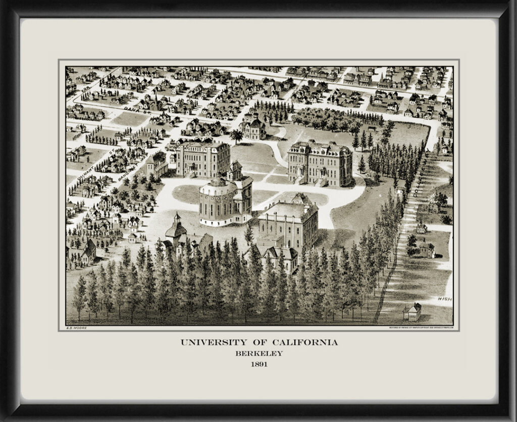 University of California - Berkeley 1891 Restored Bird's Eye View Map